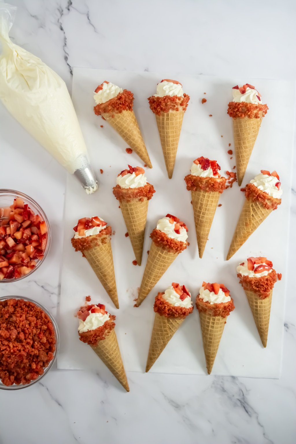 Strawberry Crunch Cheesecake Cones | Pie Lady Bakes