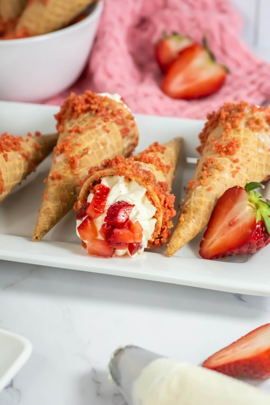Strawberry Crunch Cheesecake Cones | Pie Lady Bakes